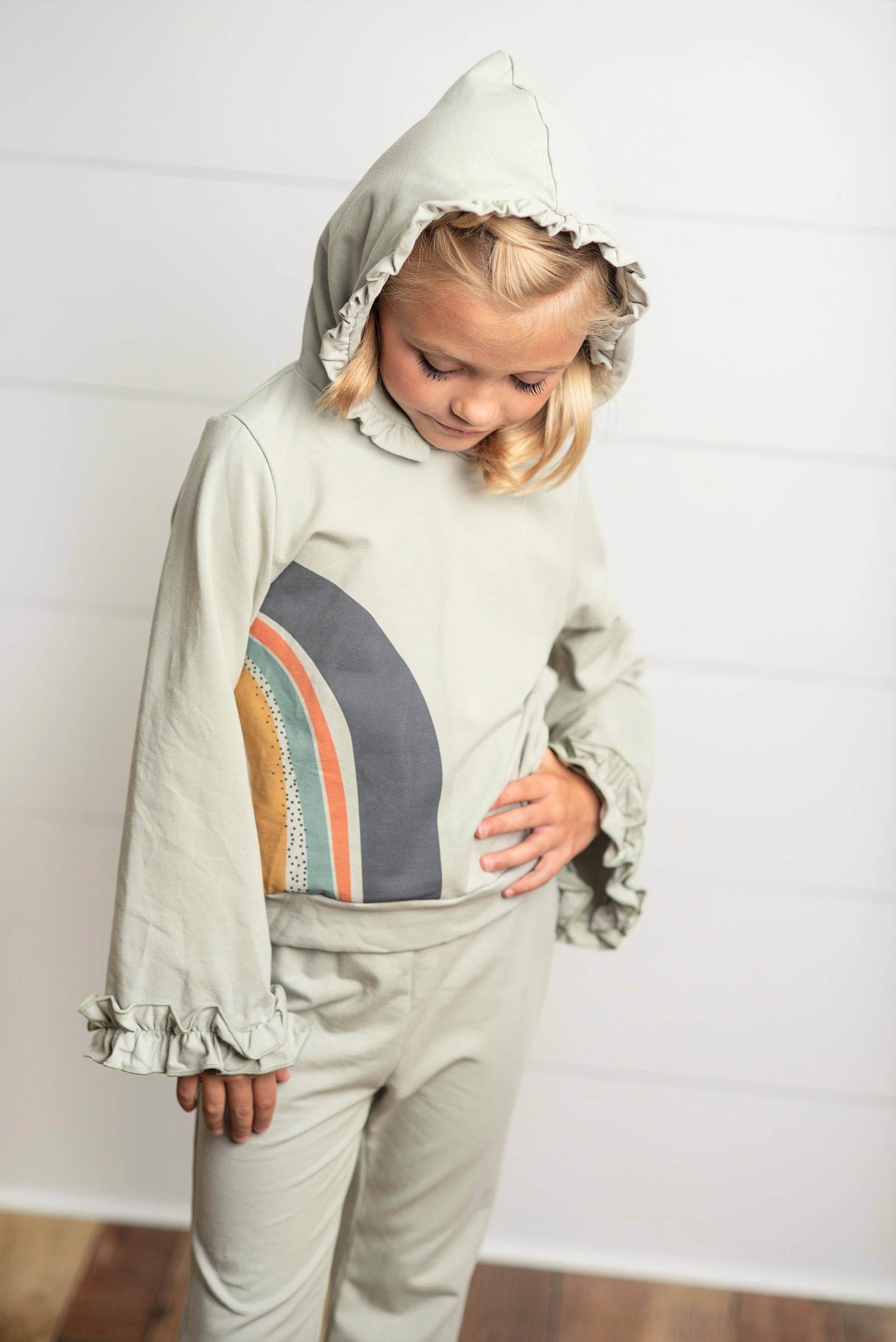 Girls Gray Sage Rainbow Hooded Sweatsuit Lounge Set – Next Generation Boutique